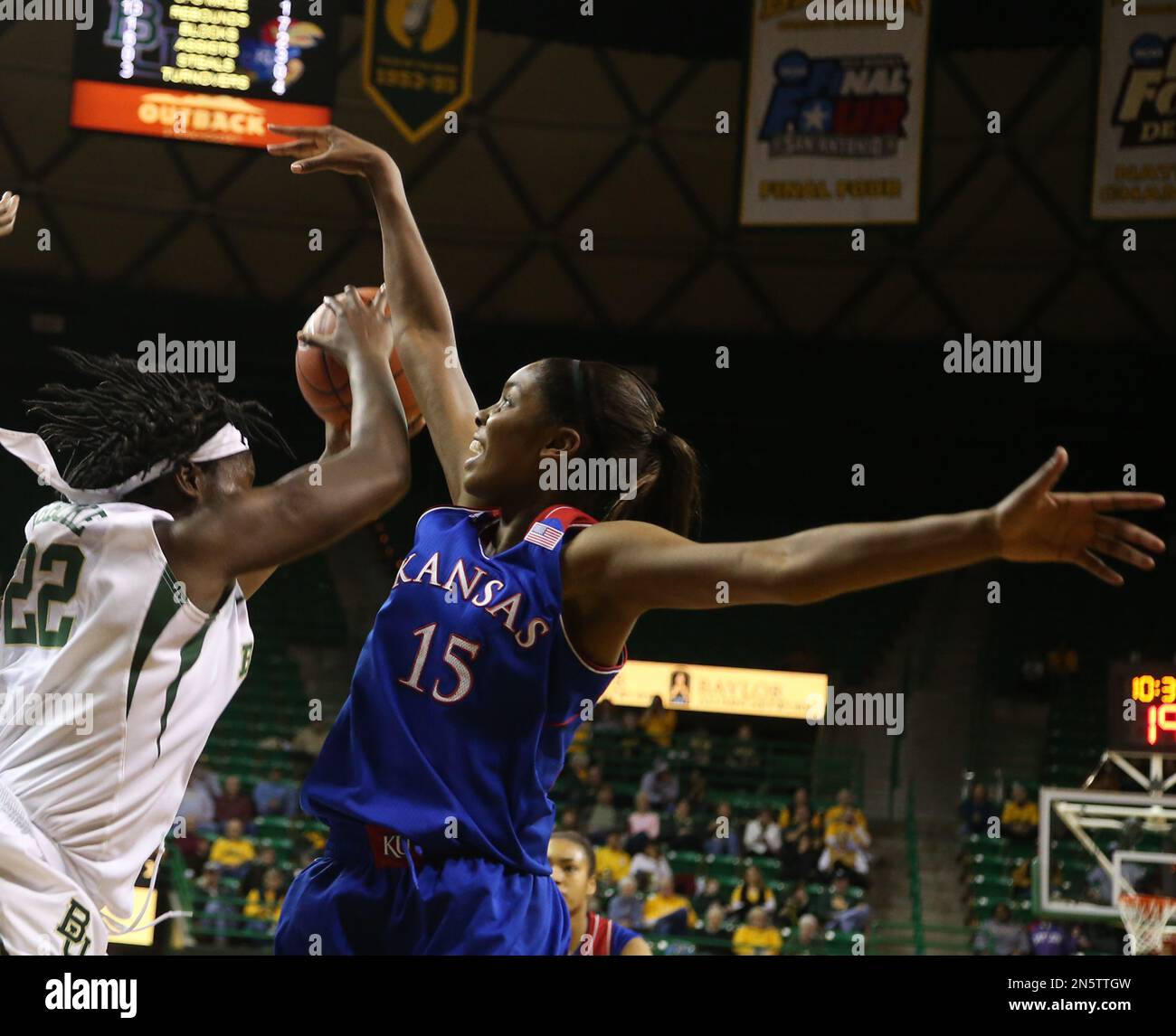 Kansas forward Chelsea Gardner (15), right, defends against Baylor ...
