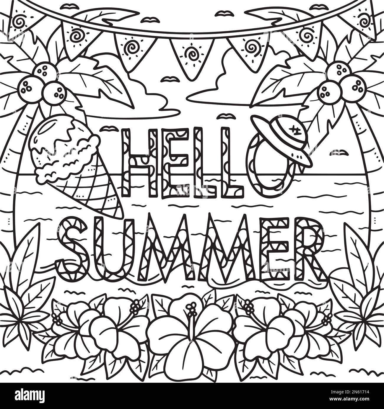 Page de coloriage Hello Summer pour enfants Image Vectorielle Stock - Alamy