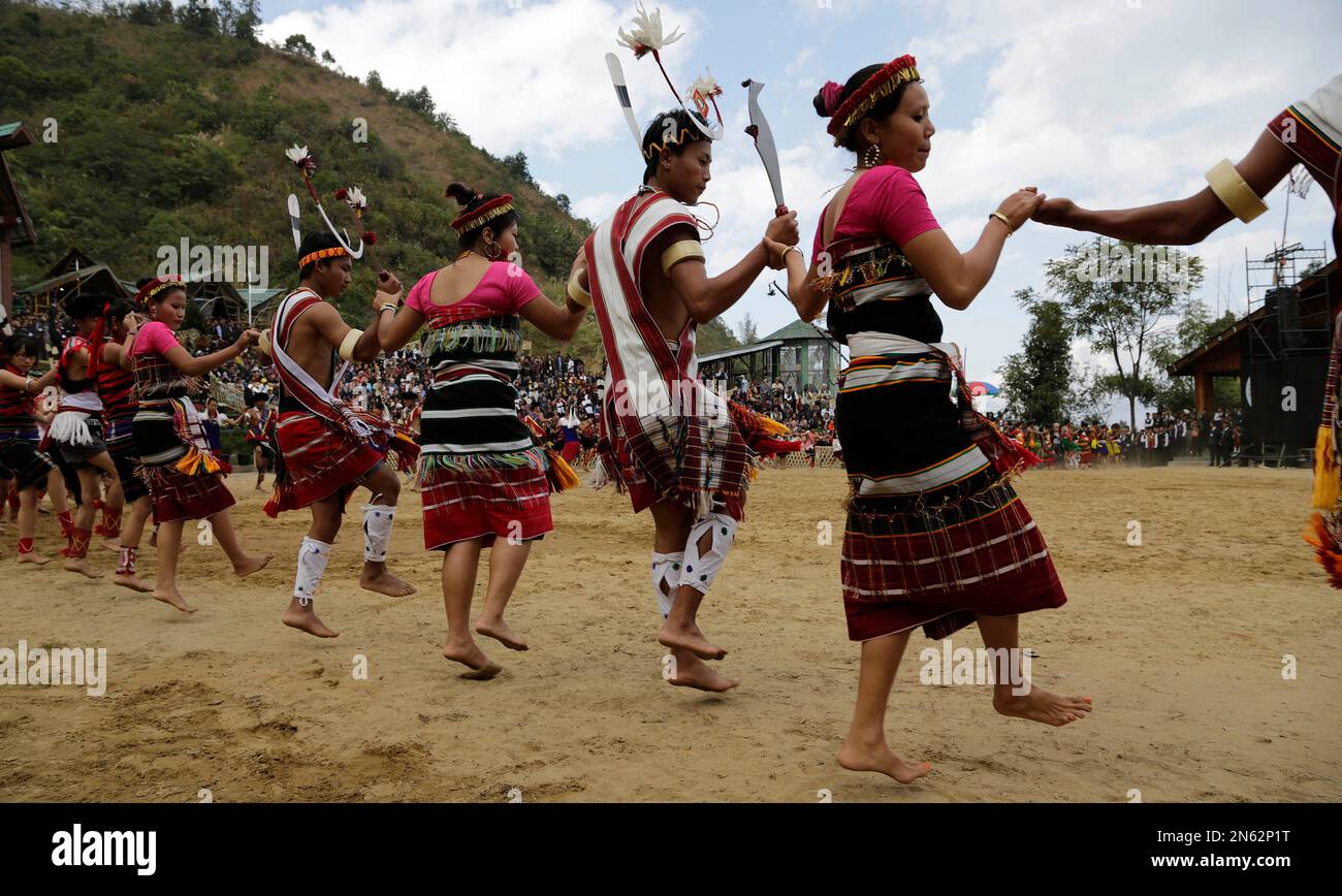 Naga dancers in traditional attire perform during the opening day of ...