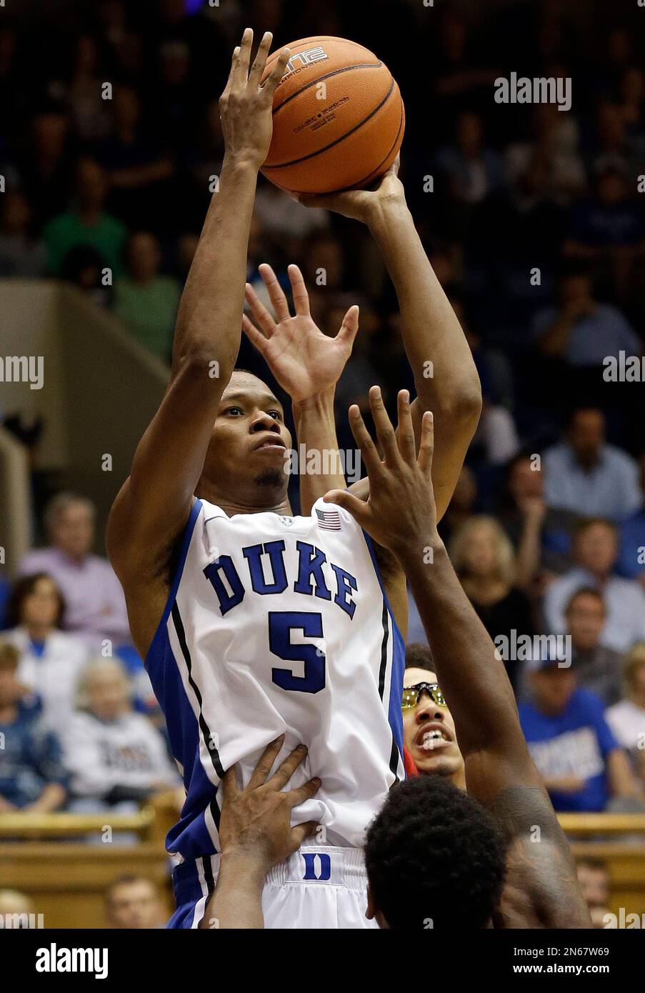 FILE - Duke's Rodney Hood (5) shoots against Drury during the second ...