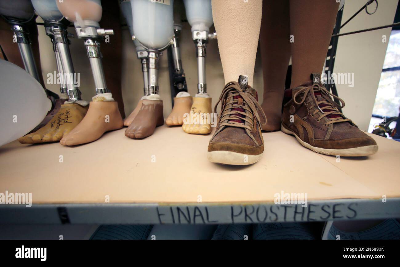 FILE - In this Oct. 15, 2013 file photo, artificial legs, which have ...