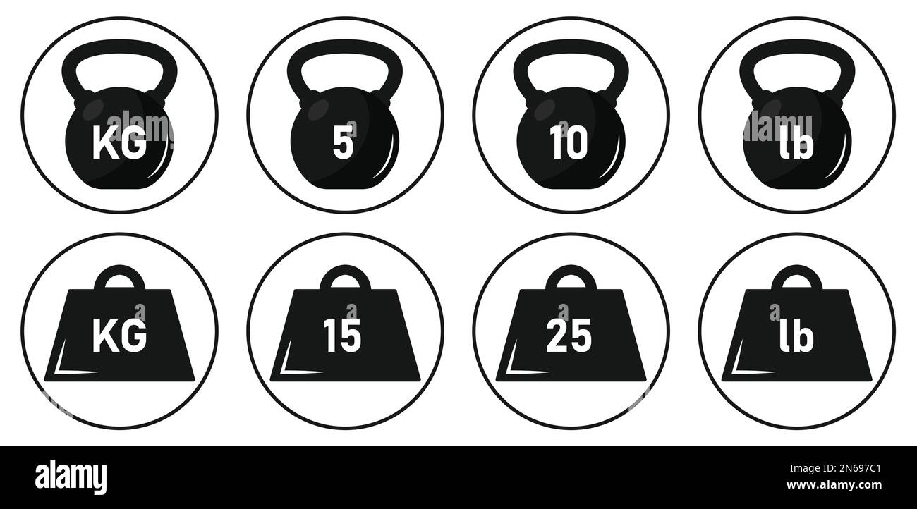 Ensemble d'icônes poids kilogramme. Symbole kg lb. Échelle de mesure ...