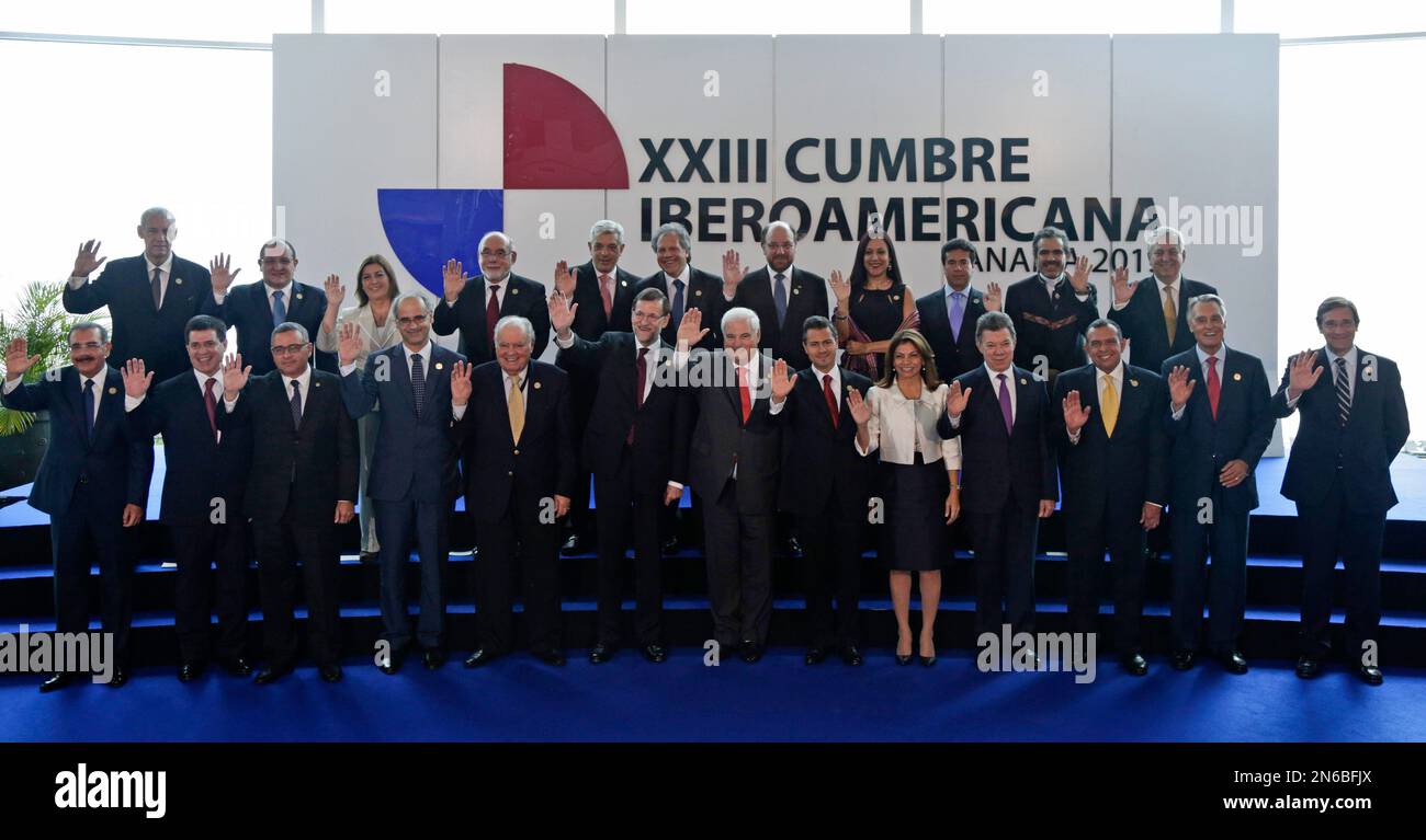 Iberoamerican leaders pose for a group photo at the Iberoamerican ...