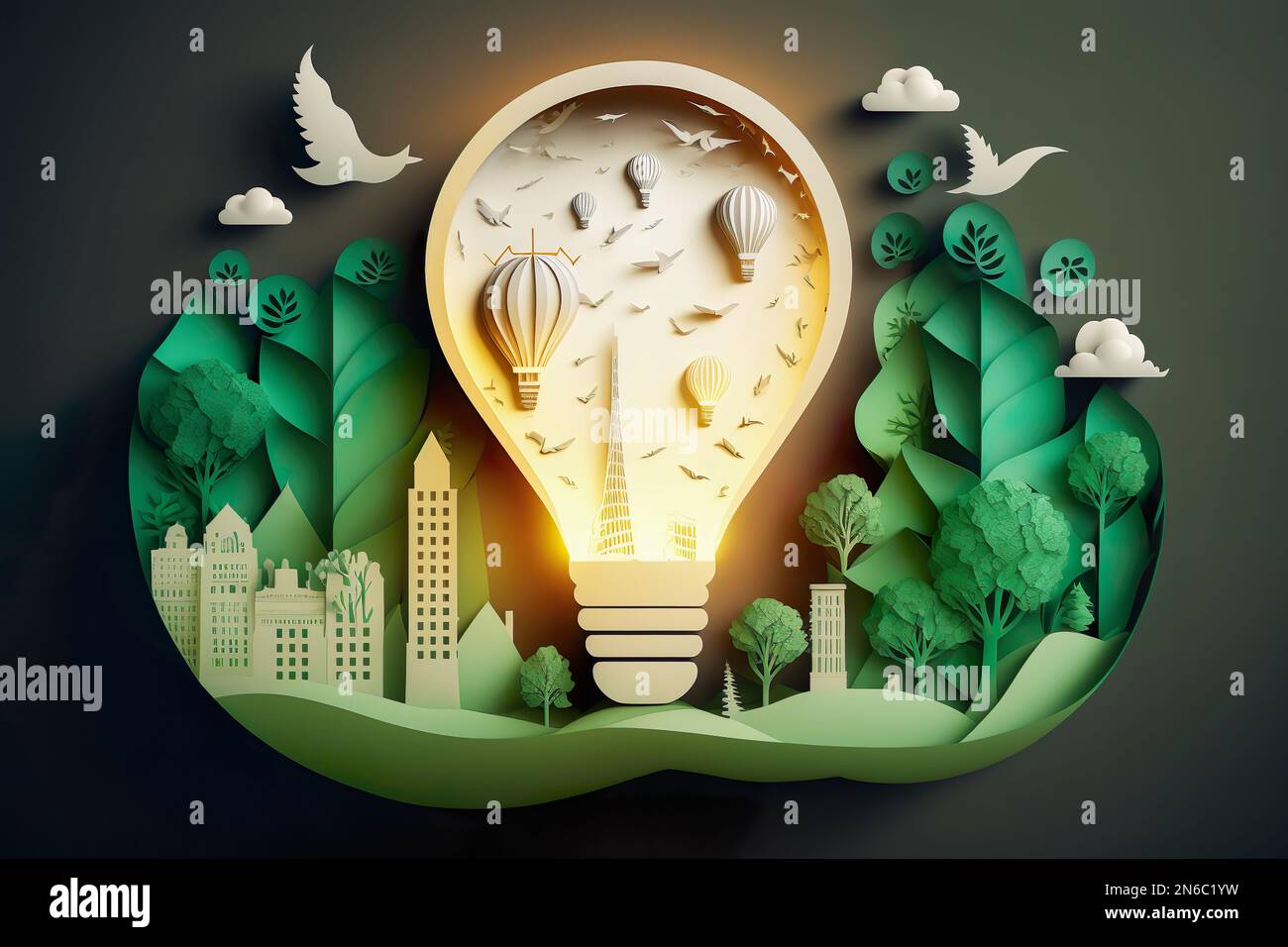 Coupe De Papier De Lampoule Avec éco Ville Verte énergie