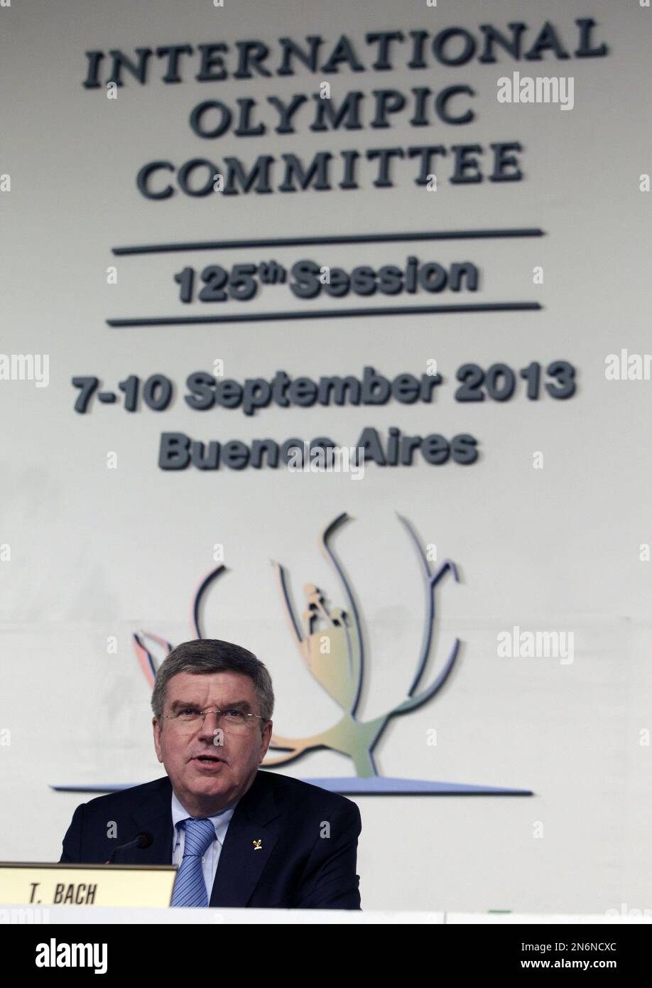 Thomas Bach of Germany, the new president of the International Olympic Committee (IOC) speaks ...