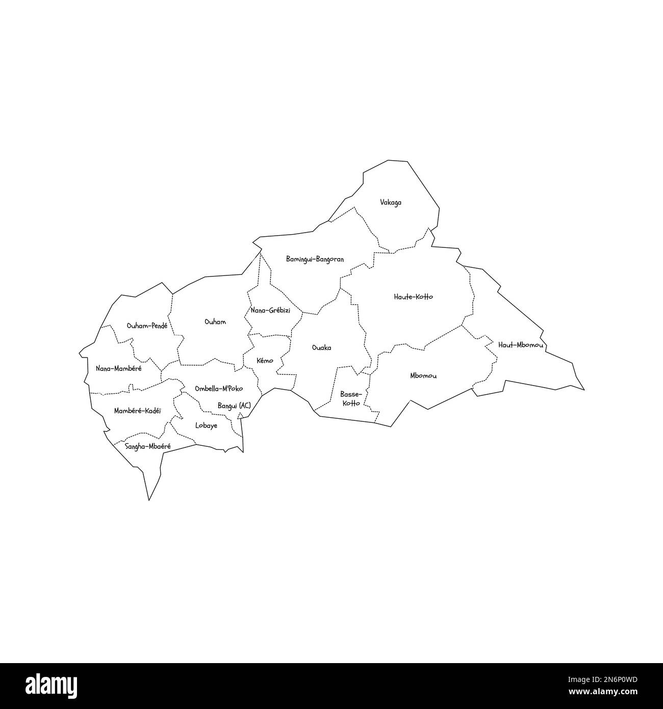 République centrafricaine carte politique des divisions administratives - préfectures et commune ...