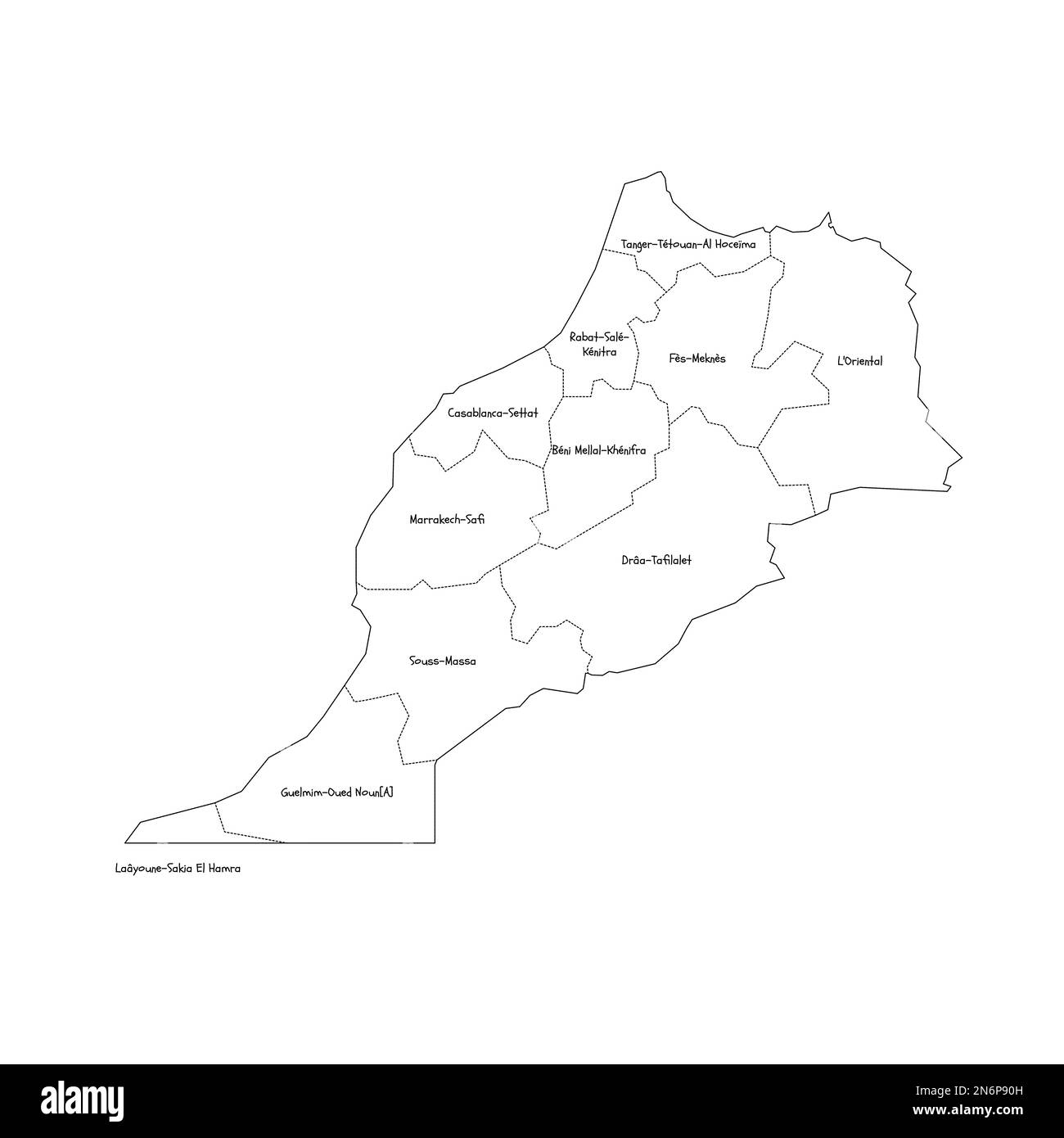 Maroc carte politique des divisions administratives - régions. Carte de style de caniche ...