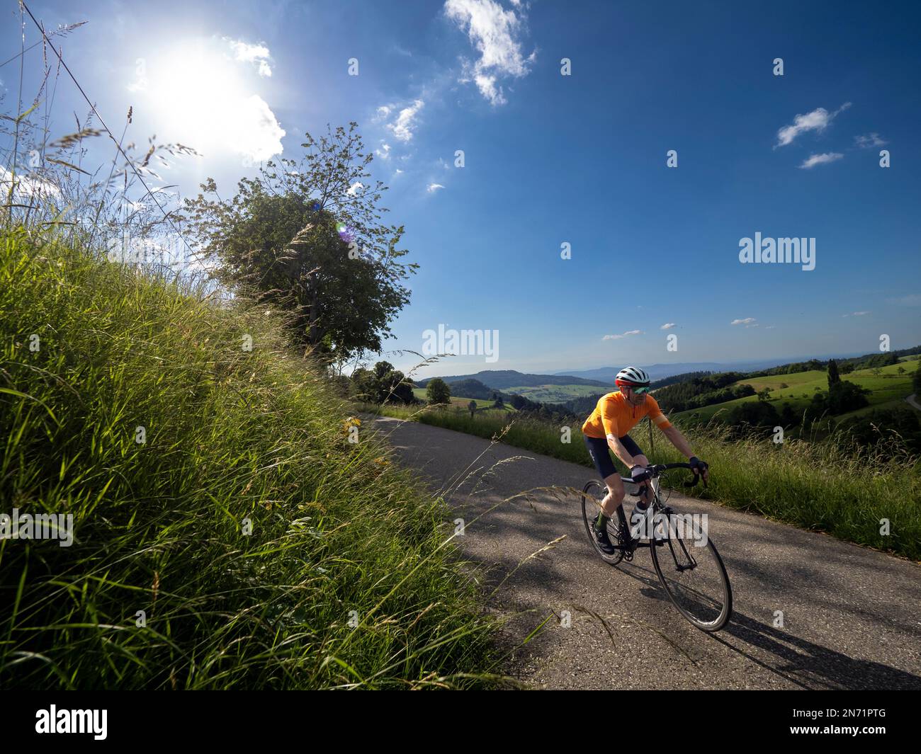Route cycliste sur la route latérale en direction de Horben / Breisgau ...