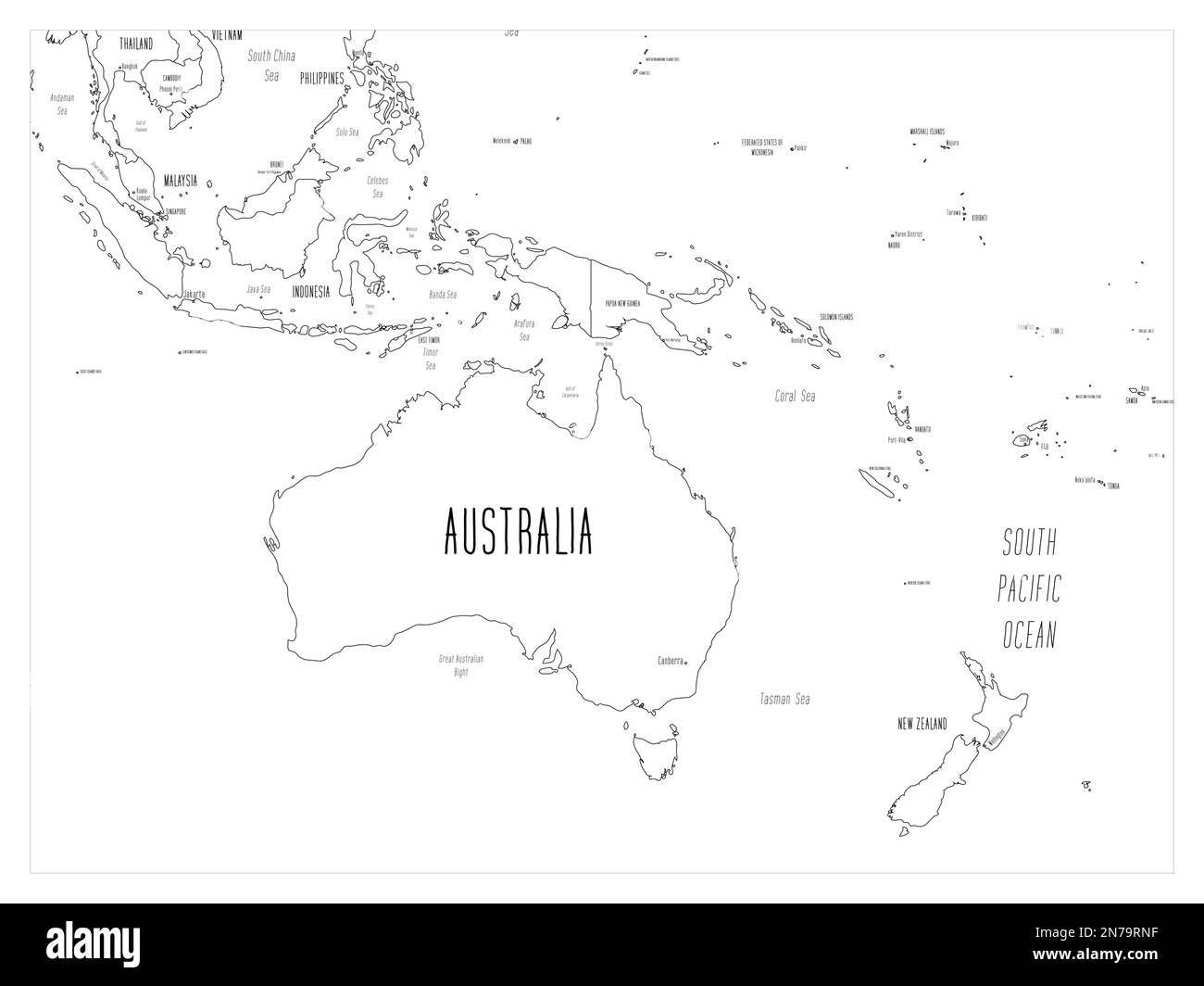 Oceanie simple carte contours Banque de photographies et d’images à ...
