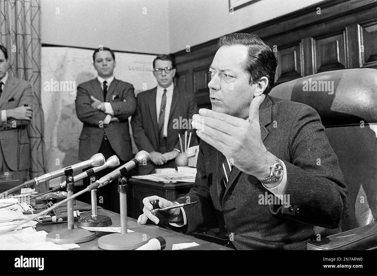New Orleans District Attorney Jim Garrison, speaking at a news ...