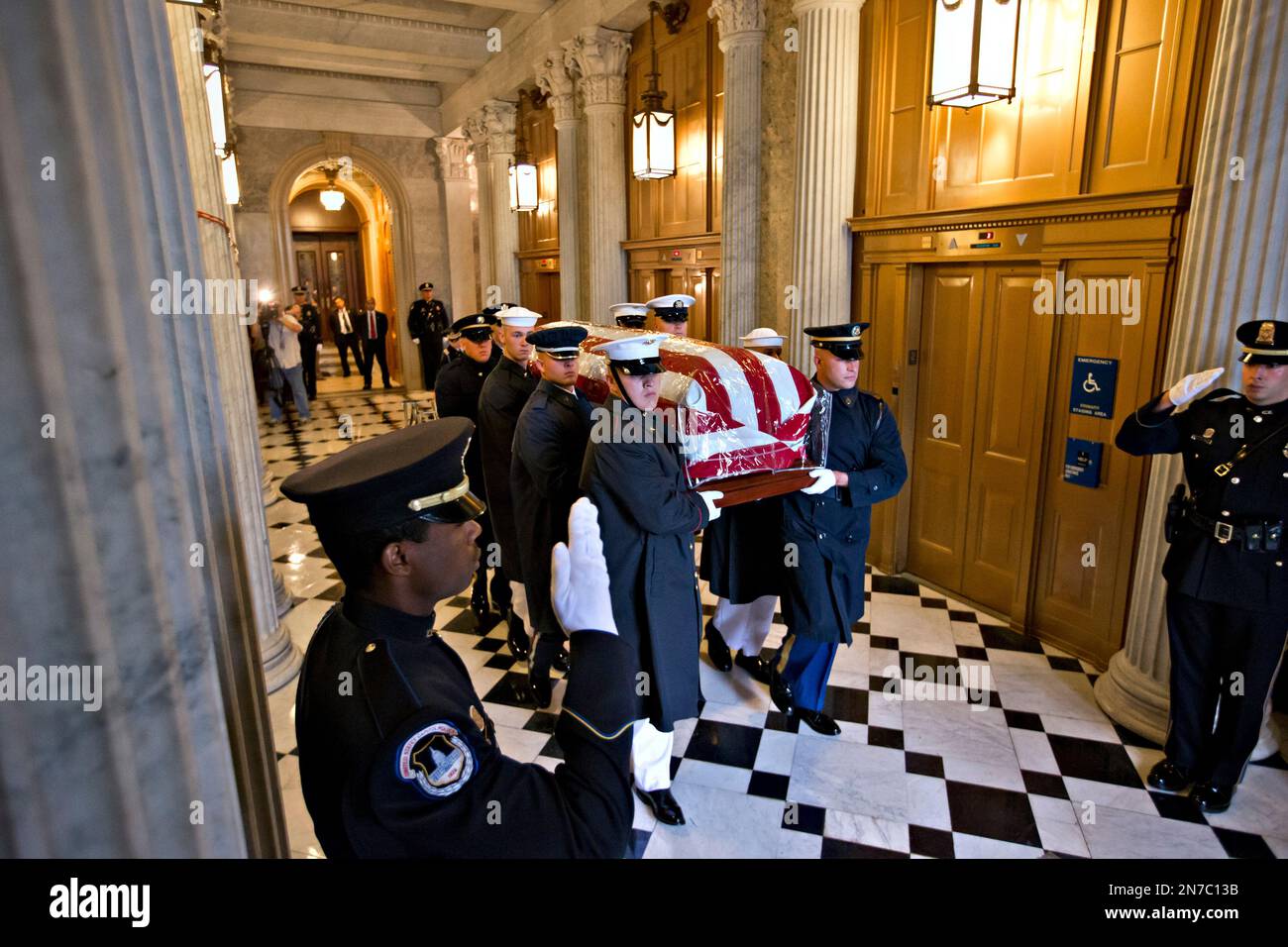 The casket bearing the remains of Sen. Frank Lautenberg, a liberal ...