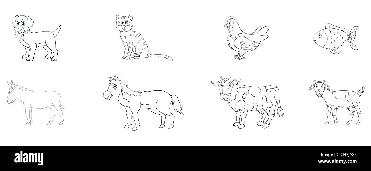 Ensemble d'animaux de compagnie comprenant un chat, un chien, une poule ...