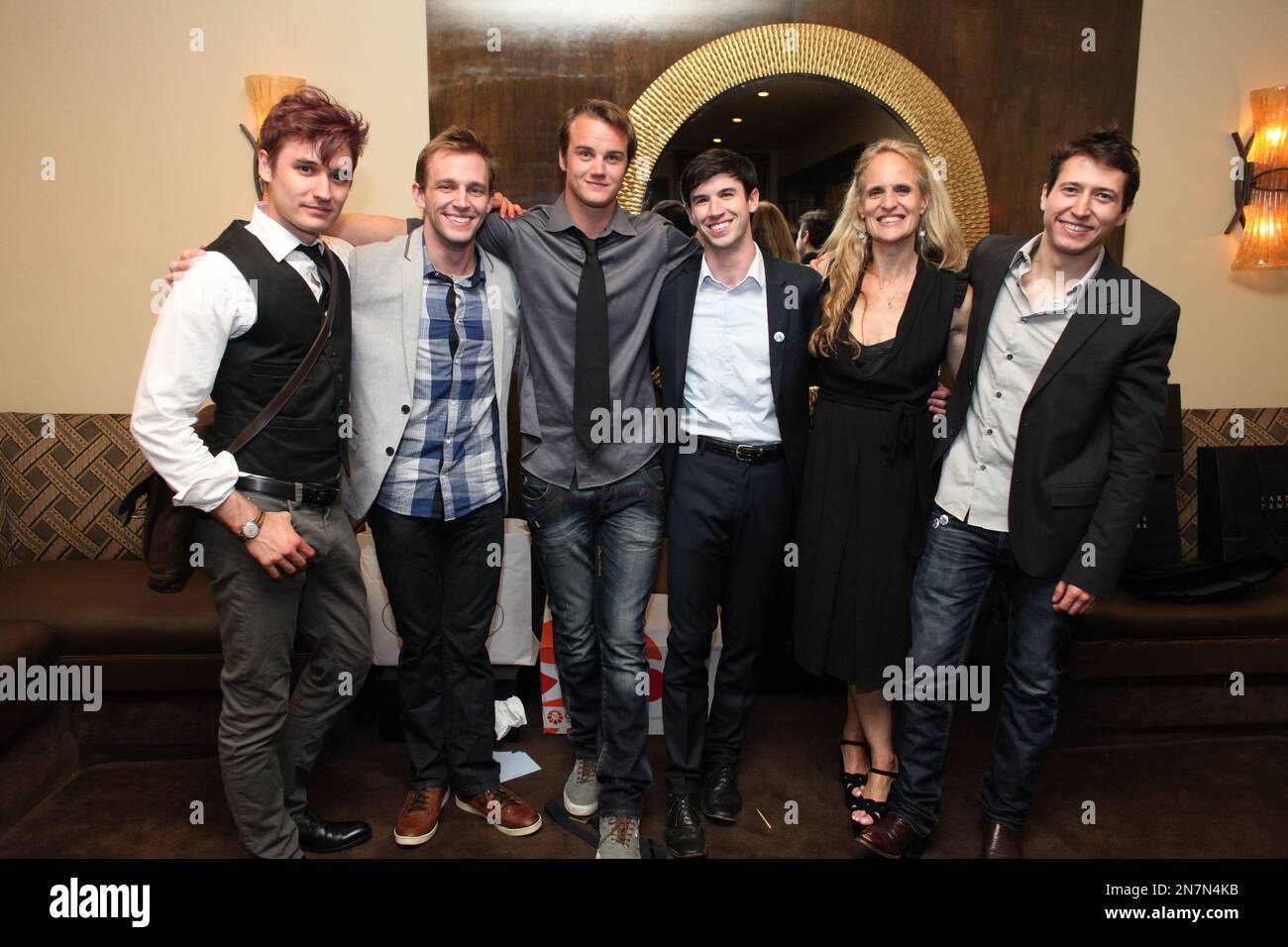 From left, cast members Seth Numrich, Brett Donaldson, Maxwell Hamilton ...