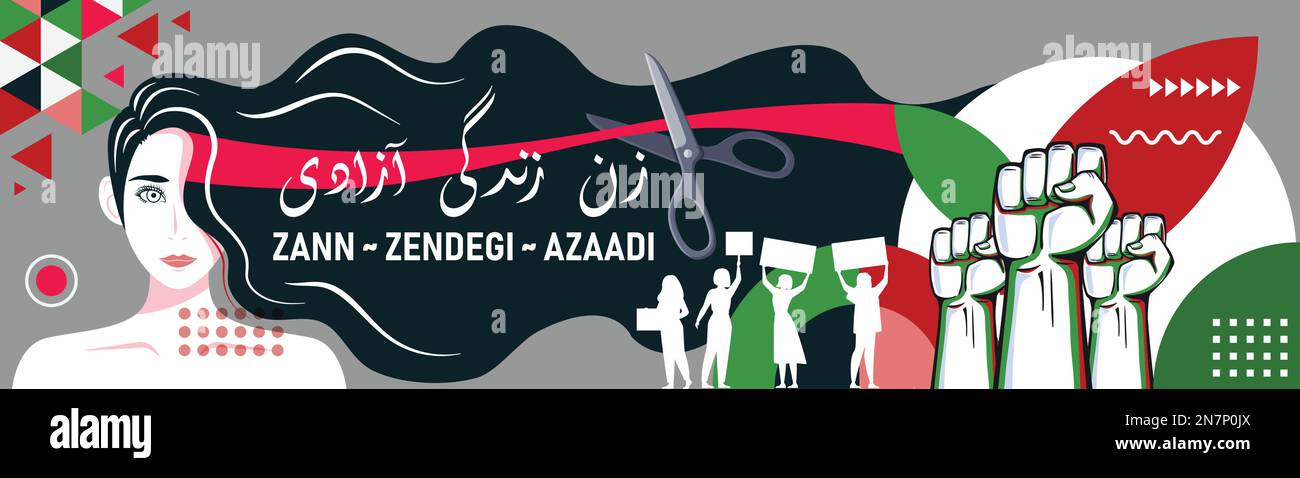 Bannière De Protestation Des Femmes Iraniennes Slogan Zan Zendegi