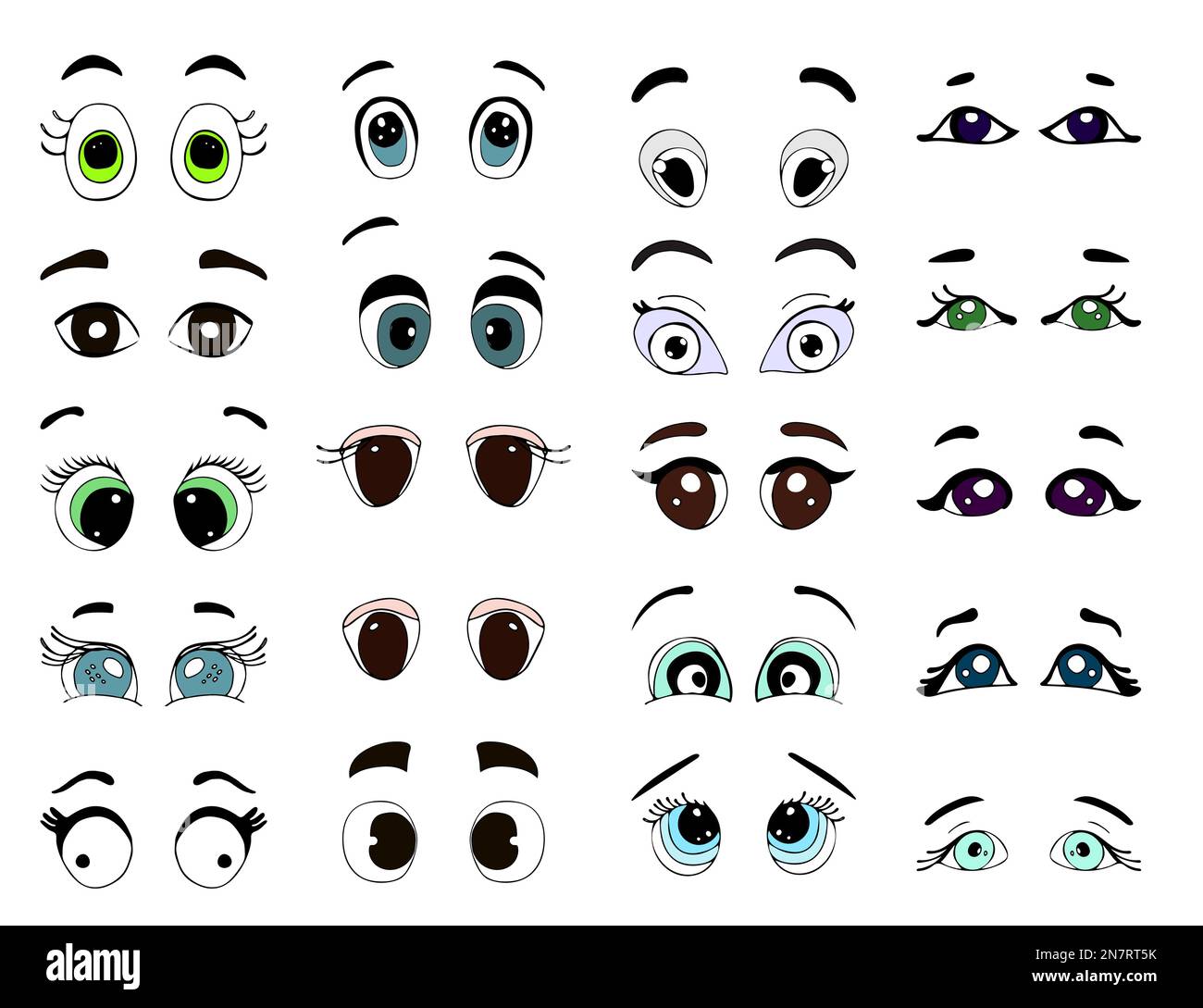 Yeux de dessin animé. Expressions du visage fâché, surtarifé et heureux ...