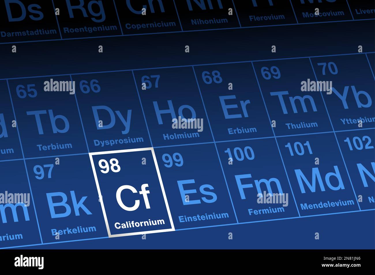 Californium sur le tableau périodique. Élément métallique transuranique ...