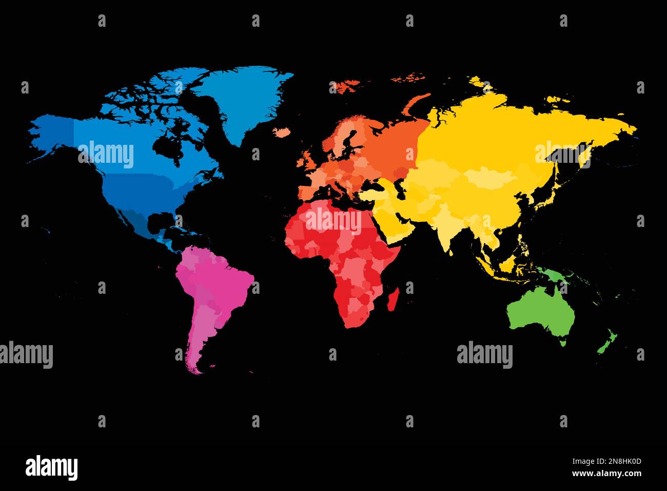 Carte colorée du monde. Carte politique vectorielle avec différentes ...