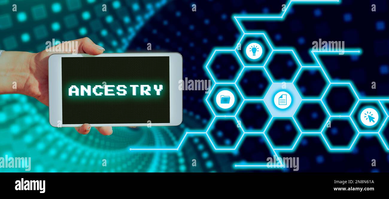 Écriture affichant du texte Ancestry. Mot pour l'histoire ou le processus de développement d'une ...