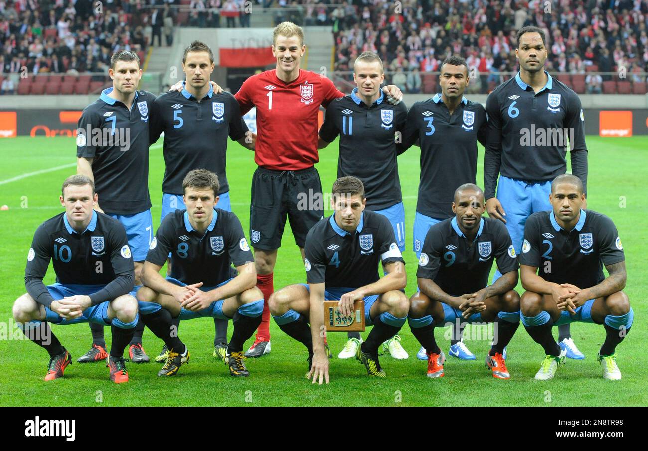 England's national soccer team players pose for a photo prior to their ...