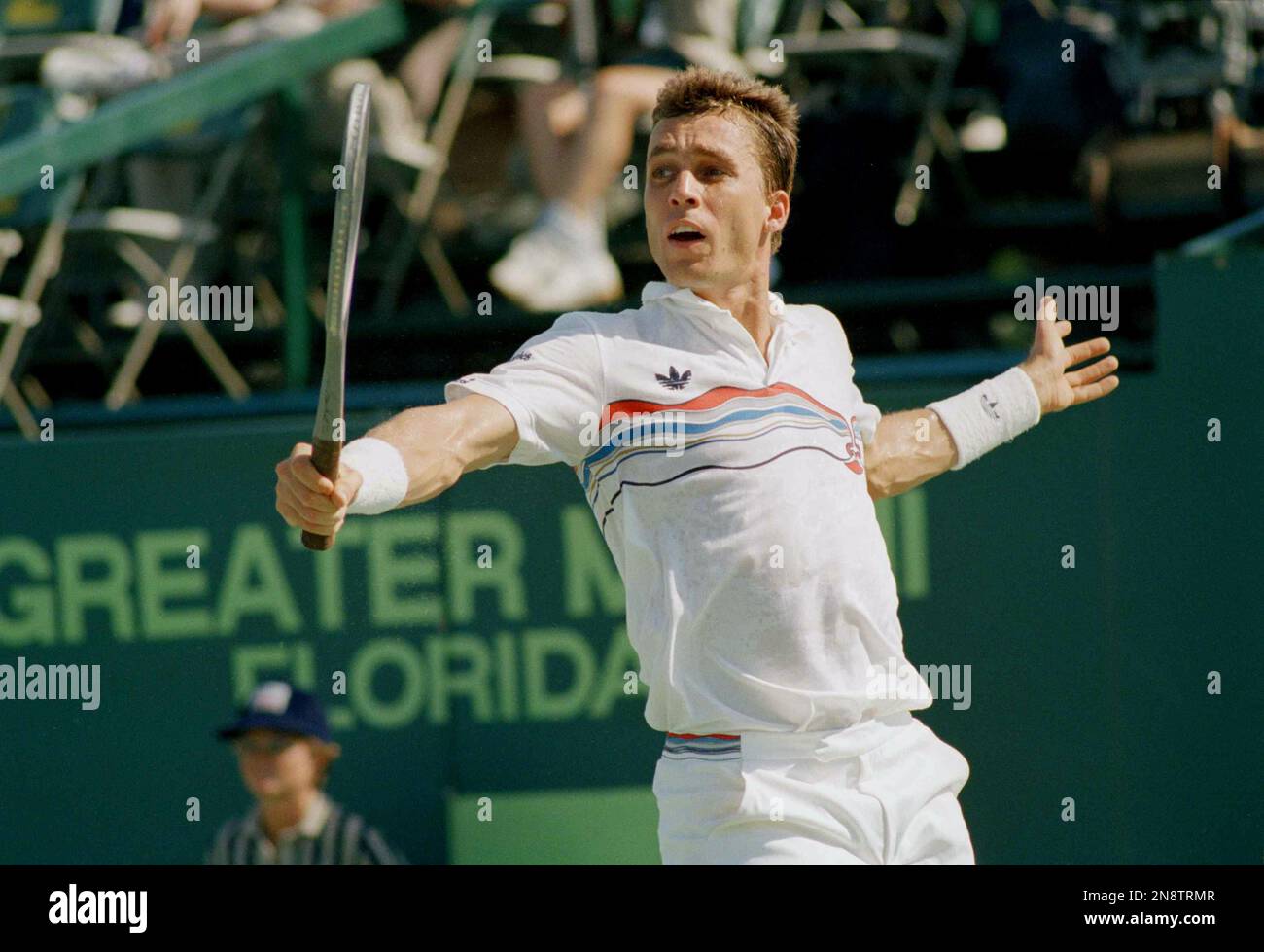Ivan Lendl of Czechoslovakia returns the ball during his match against ...