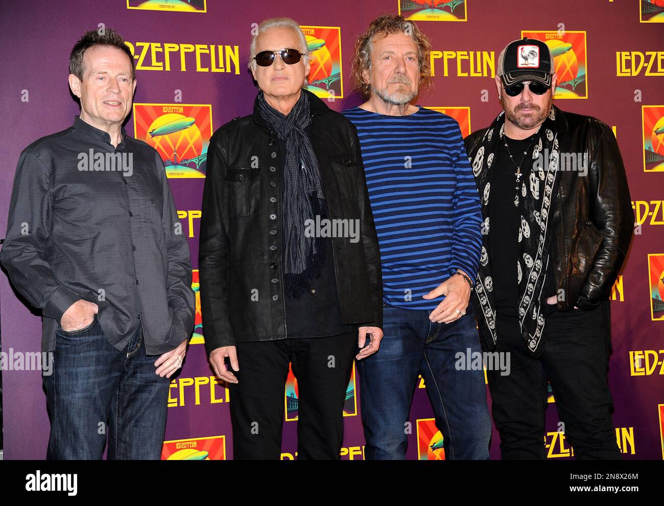 Led Zeppelin, from left, bassist/keyboardist John Paul Jones, guitarist ...