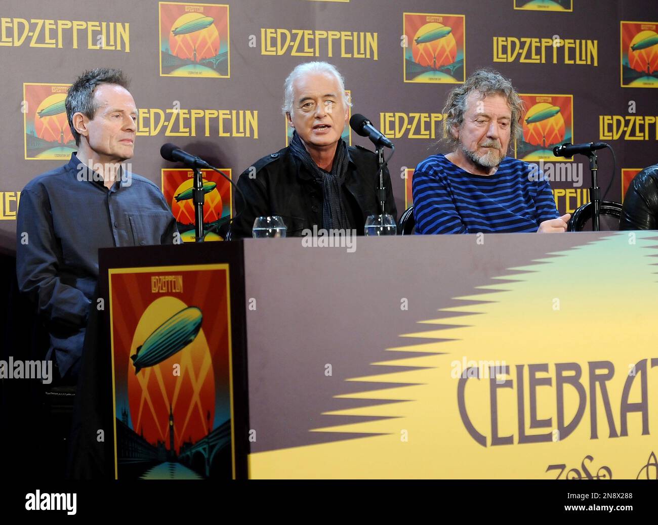Led Zeppelin, from left, bassist/keyboardist John Paul Jones, guitarist ...