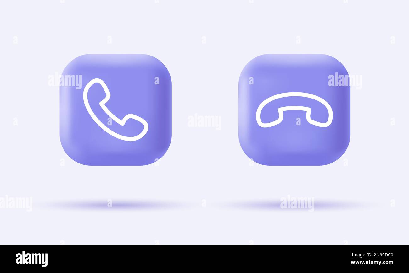 3d icône de téléphone sur des boutons violets réalistes. Accepter et ...