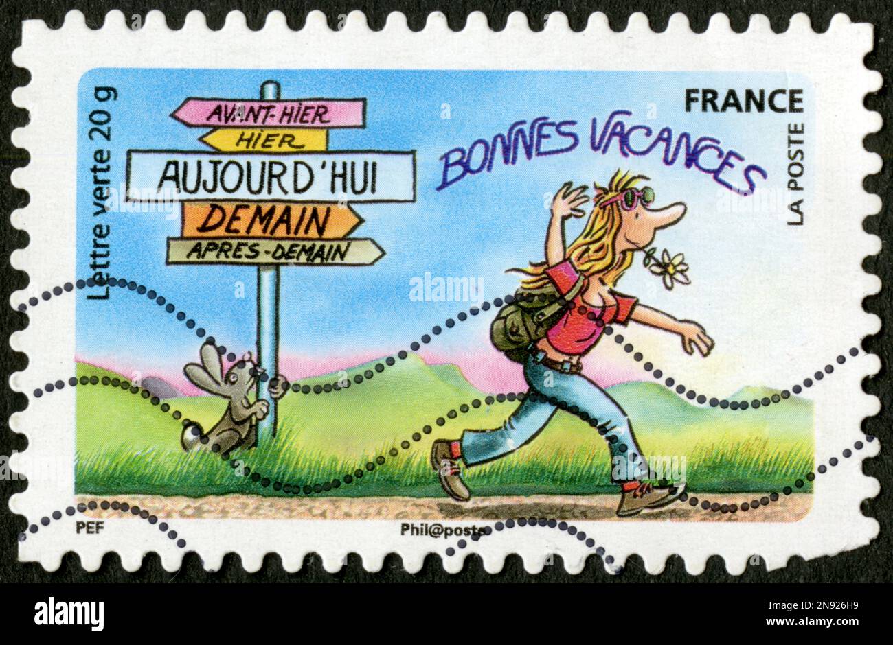 TIMBRE OBLITÉRÉ BONNES VACANCES. FRANCE. LA POSTE. LETTRE VERTE 20 G ...