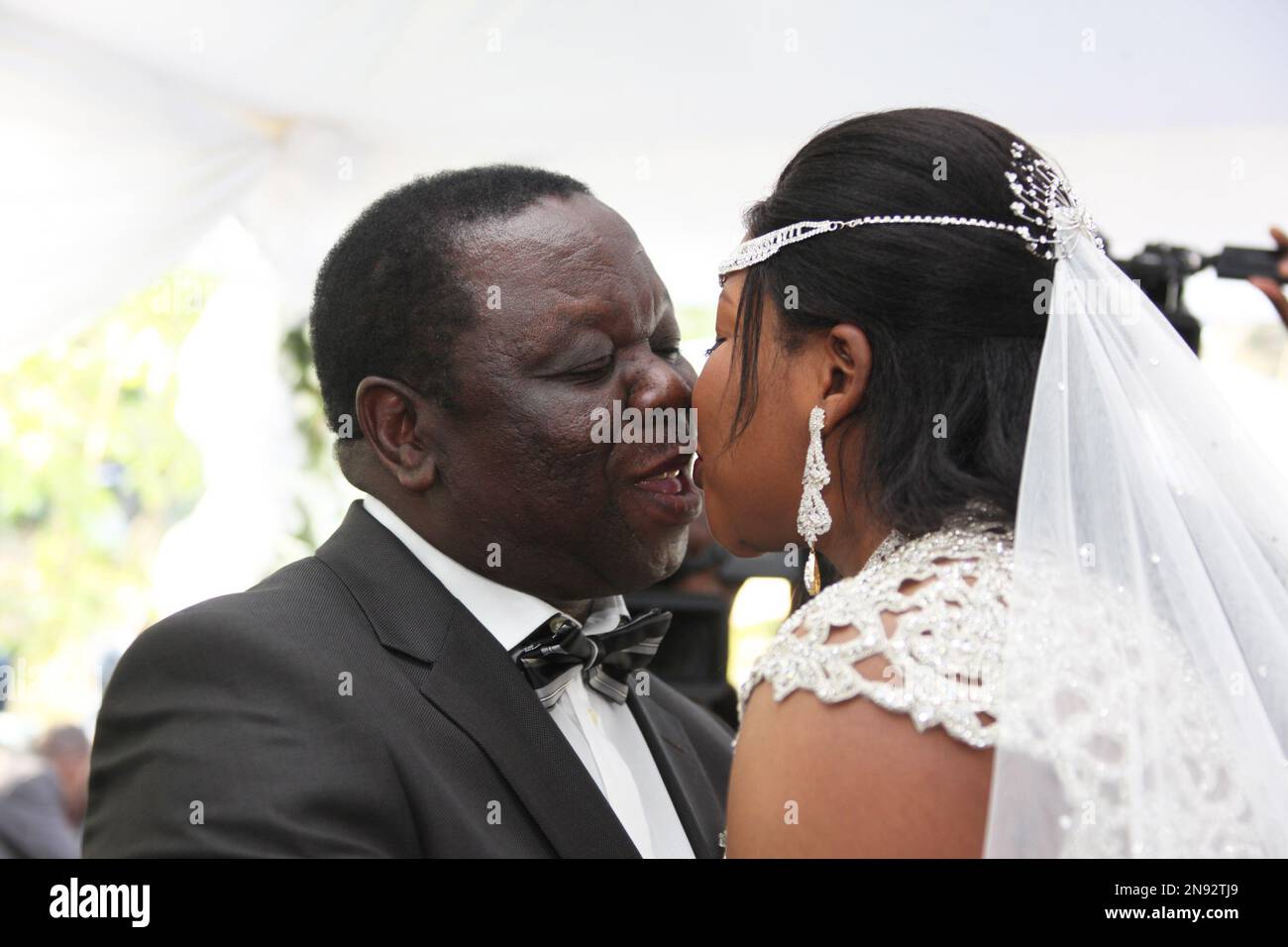 Zimbabwean Prime Minister Morgan Tsvangirai Left Kisses His Wife