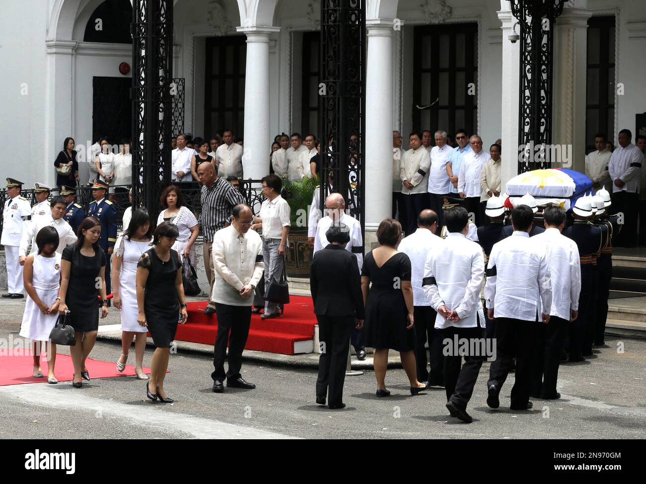 Philippine President Benigno Aquino III, fifth from left, along with ...