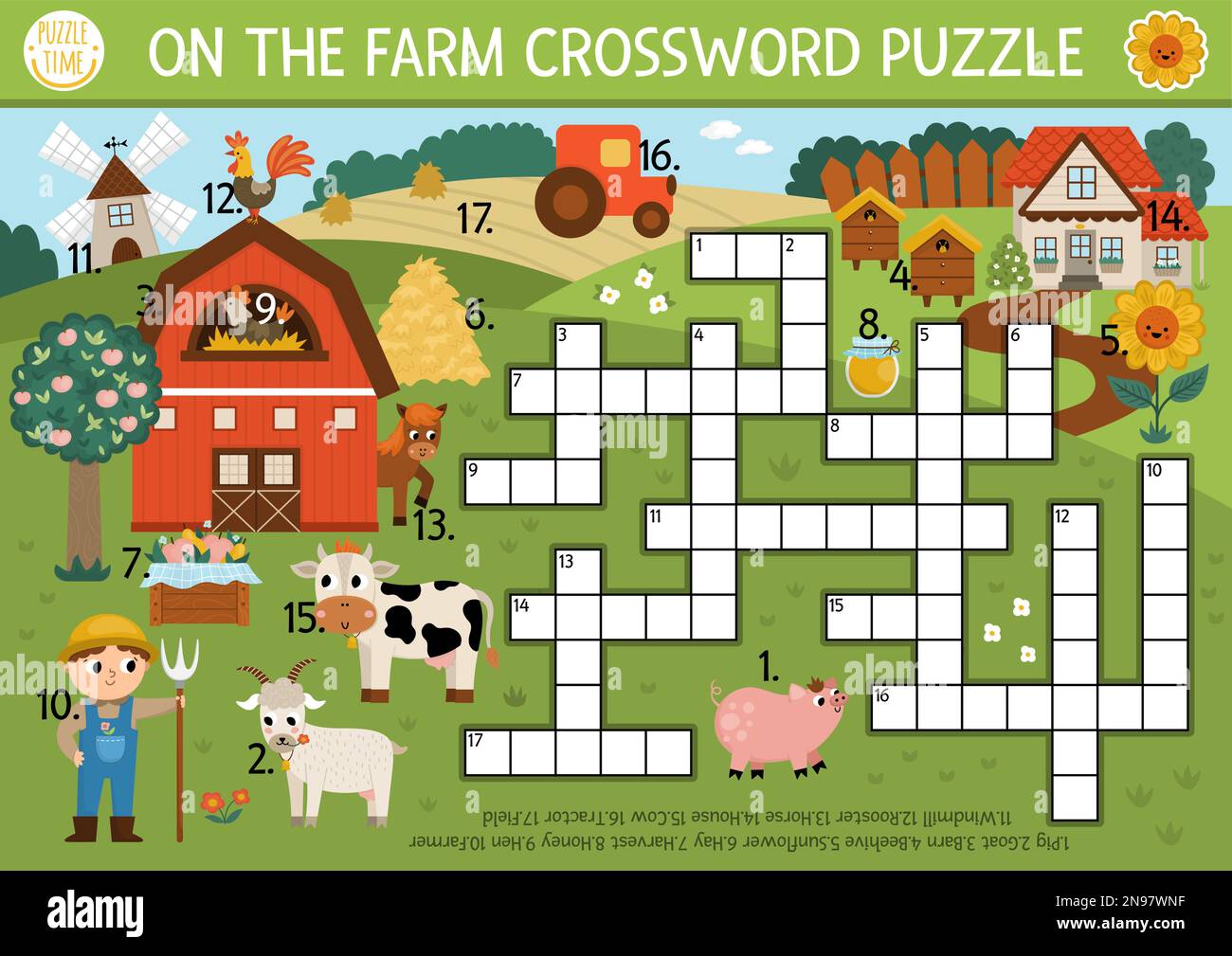 Scénario sur la ferme mots croisés puzzle pour les enfants. Quiz ...