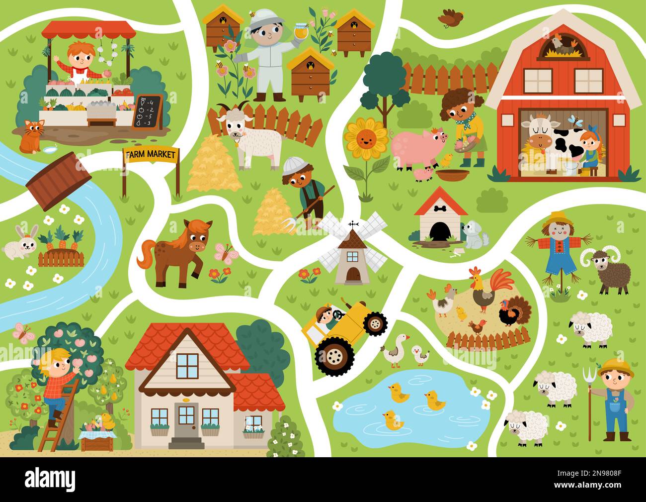 Carte du village agricole. Contexte de la vie dans le pays. Vector ...