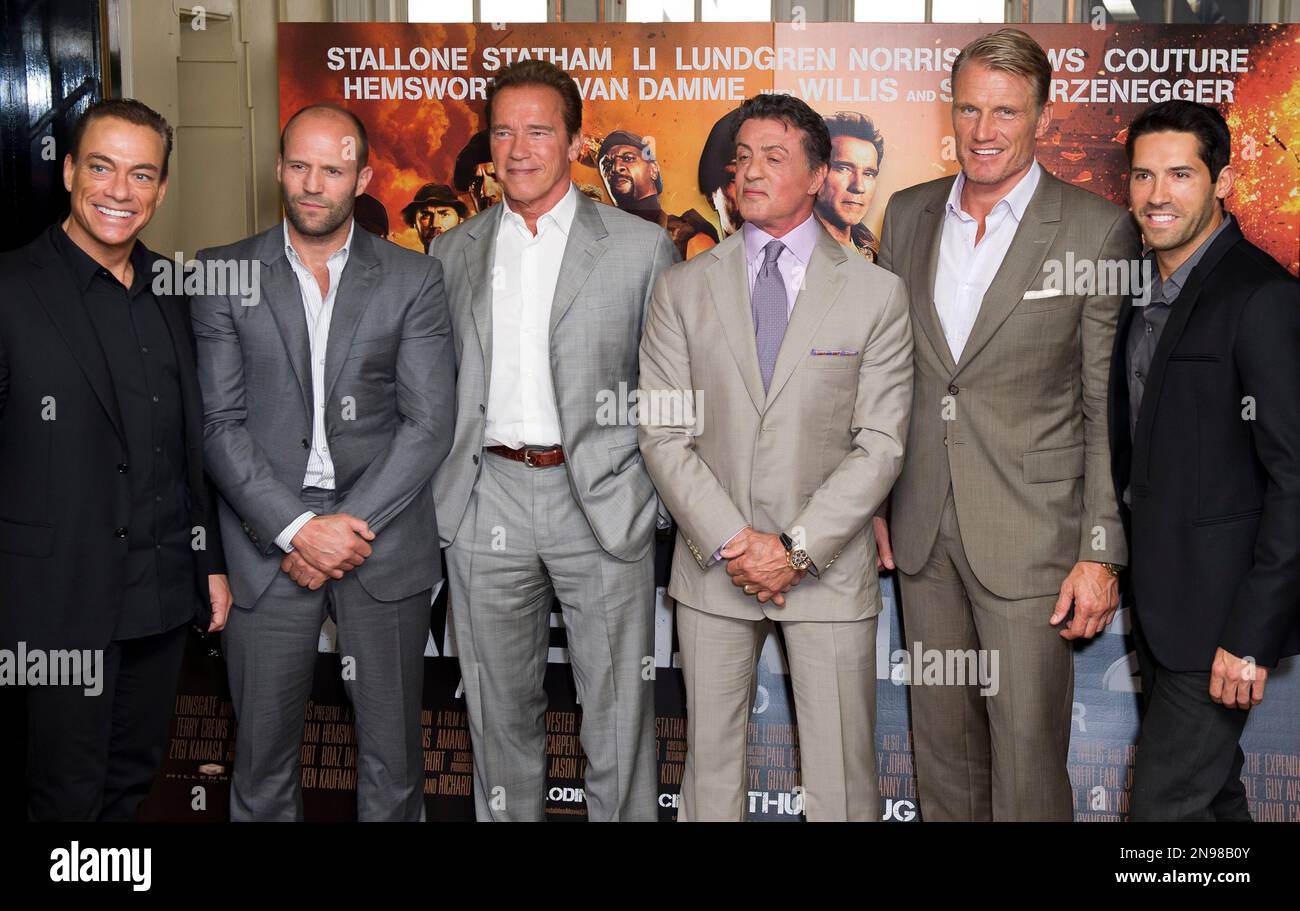 From left, Belgium actor, Jean-Claude Van Damme, British actor, Jason ...