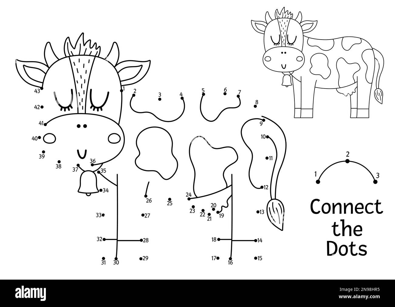 Activité vectorielle point à point et couleur avec jolie vache. Sur la ...