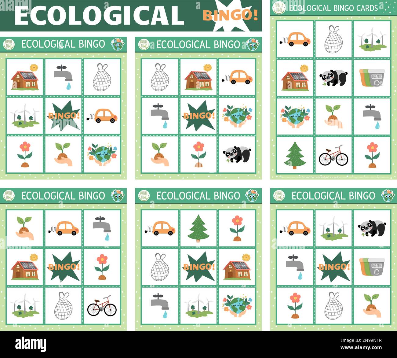 Jeu de cartes de bingo vectorisées écologiques. Jeu de lotto familial ...