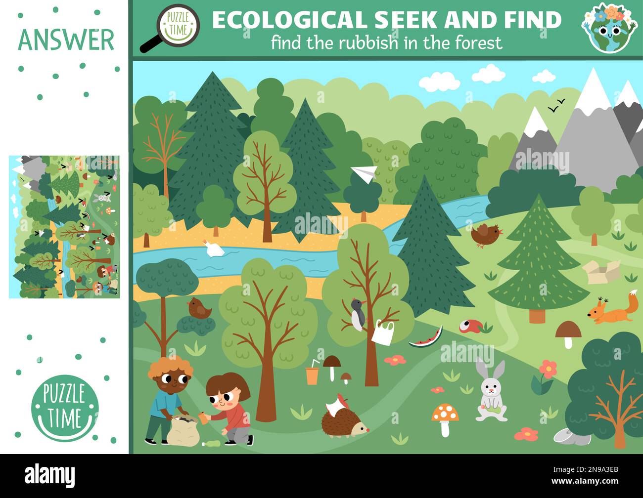 Page de recherche écologique vectorielle avec paysage forestier et ...