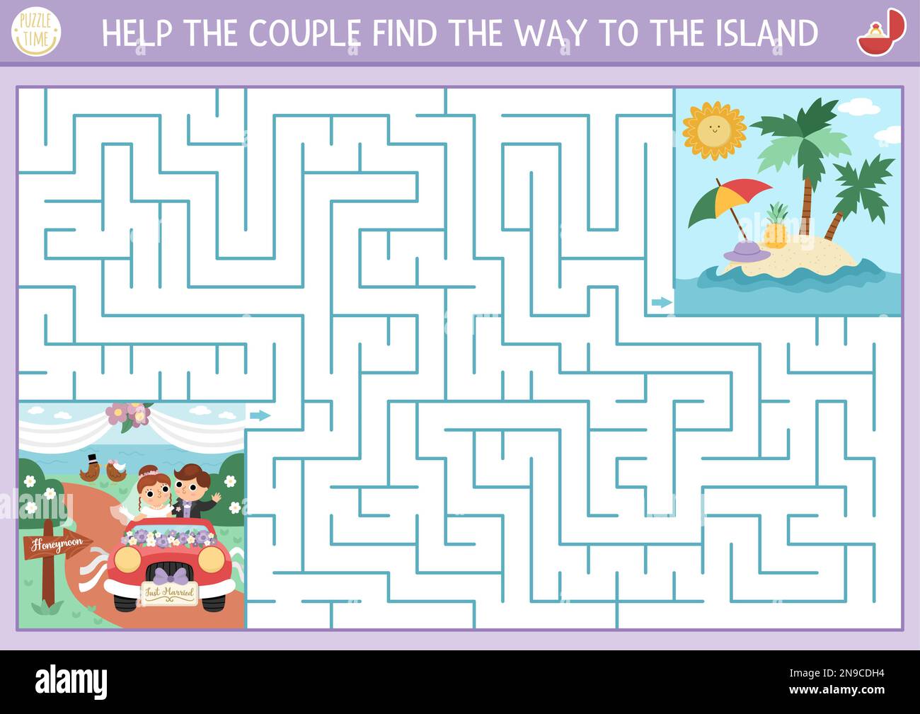 Labyrinthe de mariage pour les enfants avec mariée et marié allant à la ...