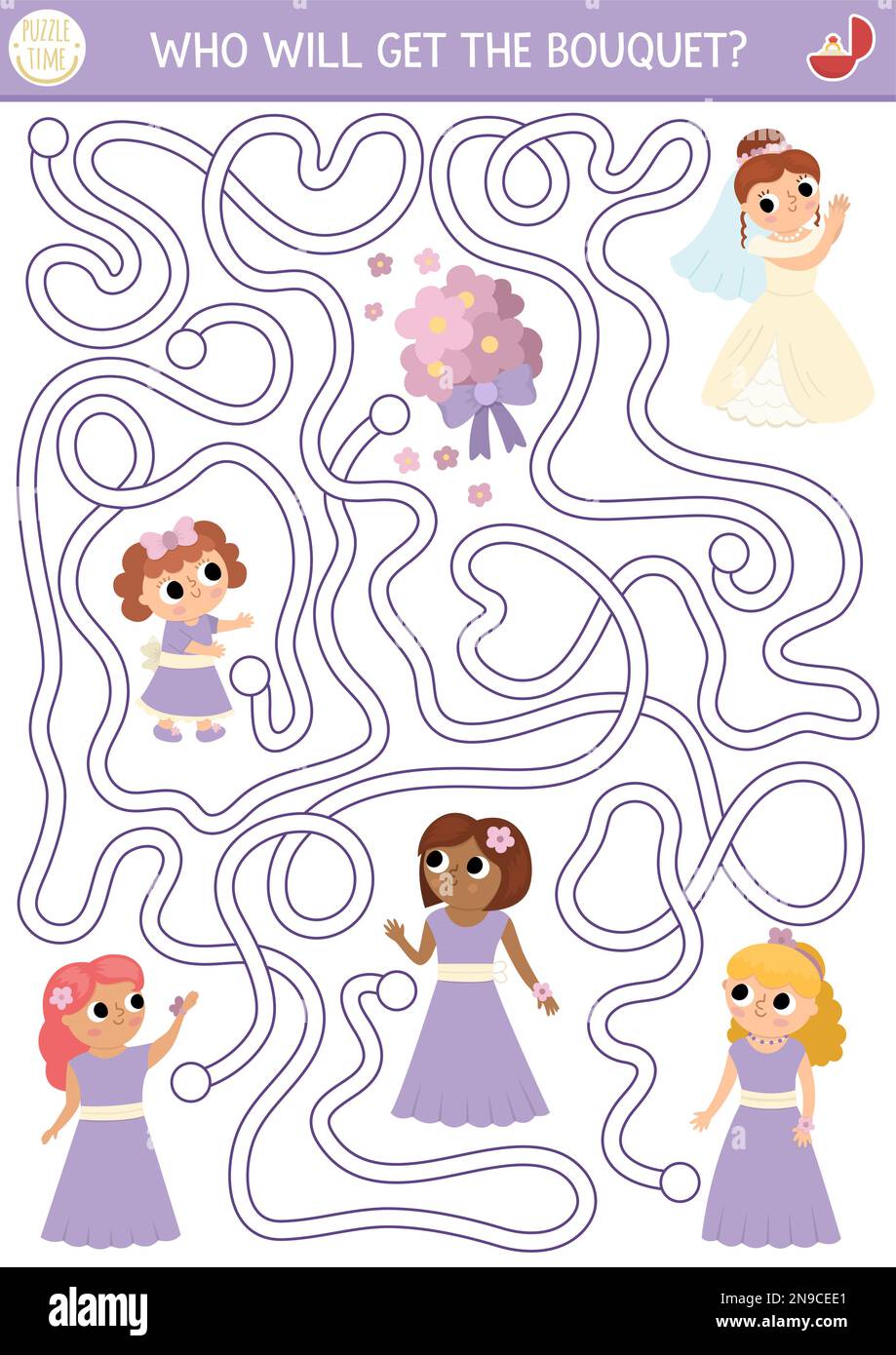 Labyrinthe de mariage pour les enfants avec mariée, fleurs et ...