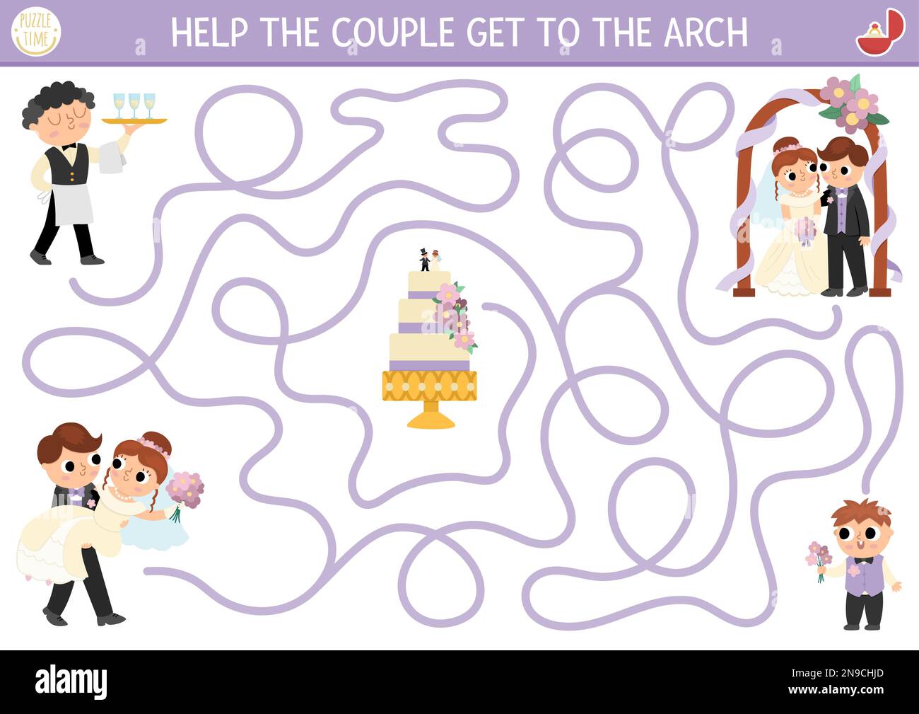 Labyrinthe de mariage pour les enfants avec mariée, marié, gâteau ...