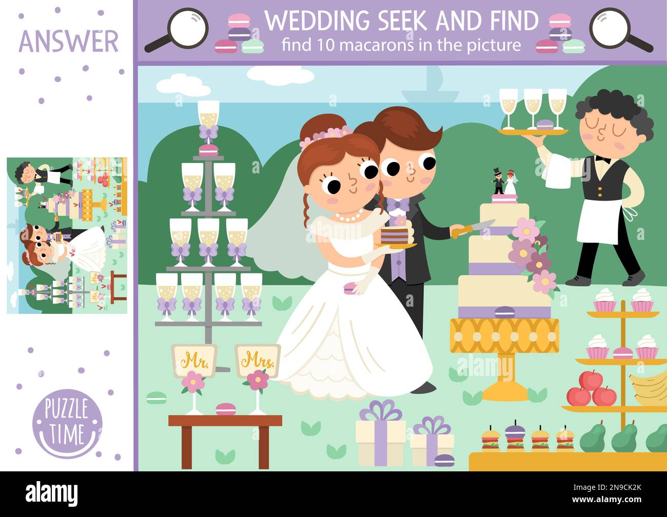 Jeu de recherche de mariage vectoriel avec scène de cérémonie de ...
