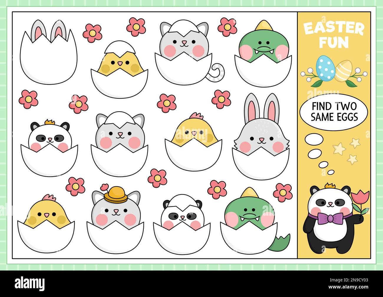 Trouvez deux mêmes animaux kawaii dans les œufs. Activité de Pâques ...