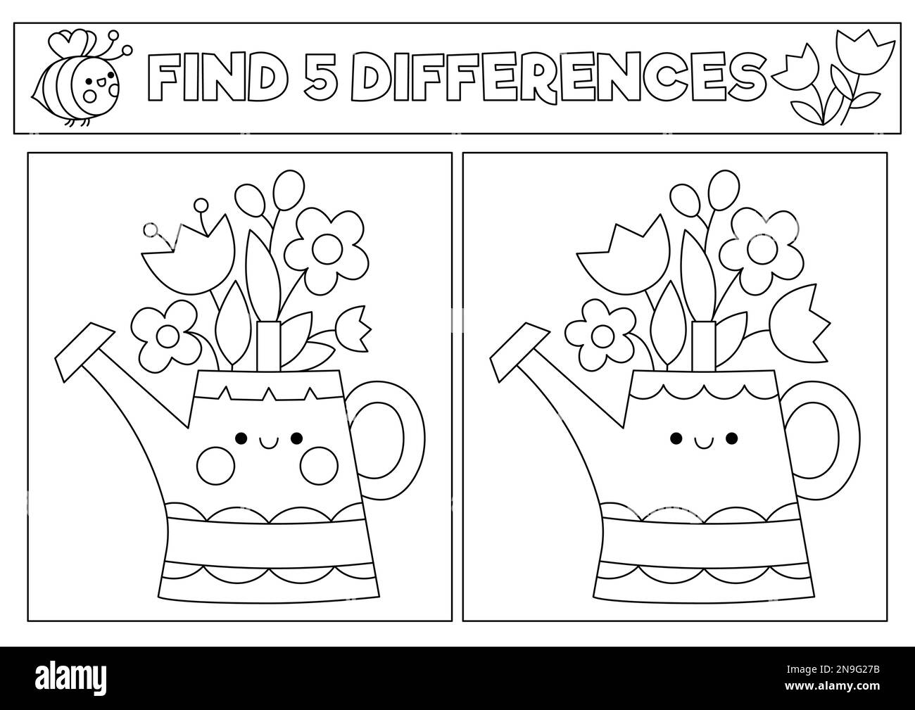 Jardin kawaii noir et blanc trouver jeu de différences pour les enfants ...