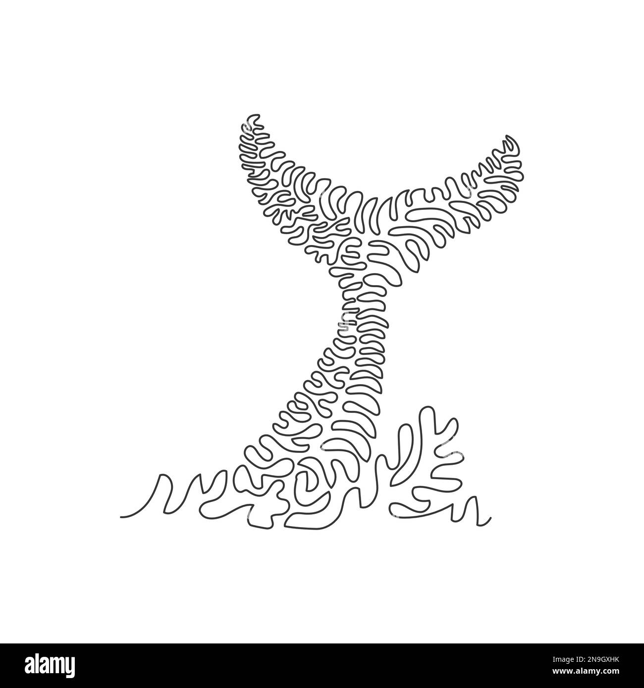 Mise en plan d'une seule ligne. Claquement de queues de baleines sur l'eau. Dessin en ligne ...