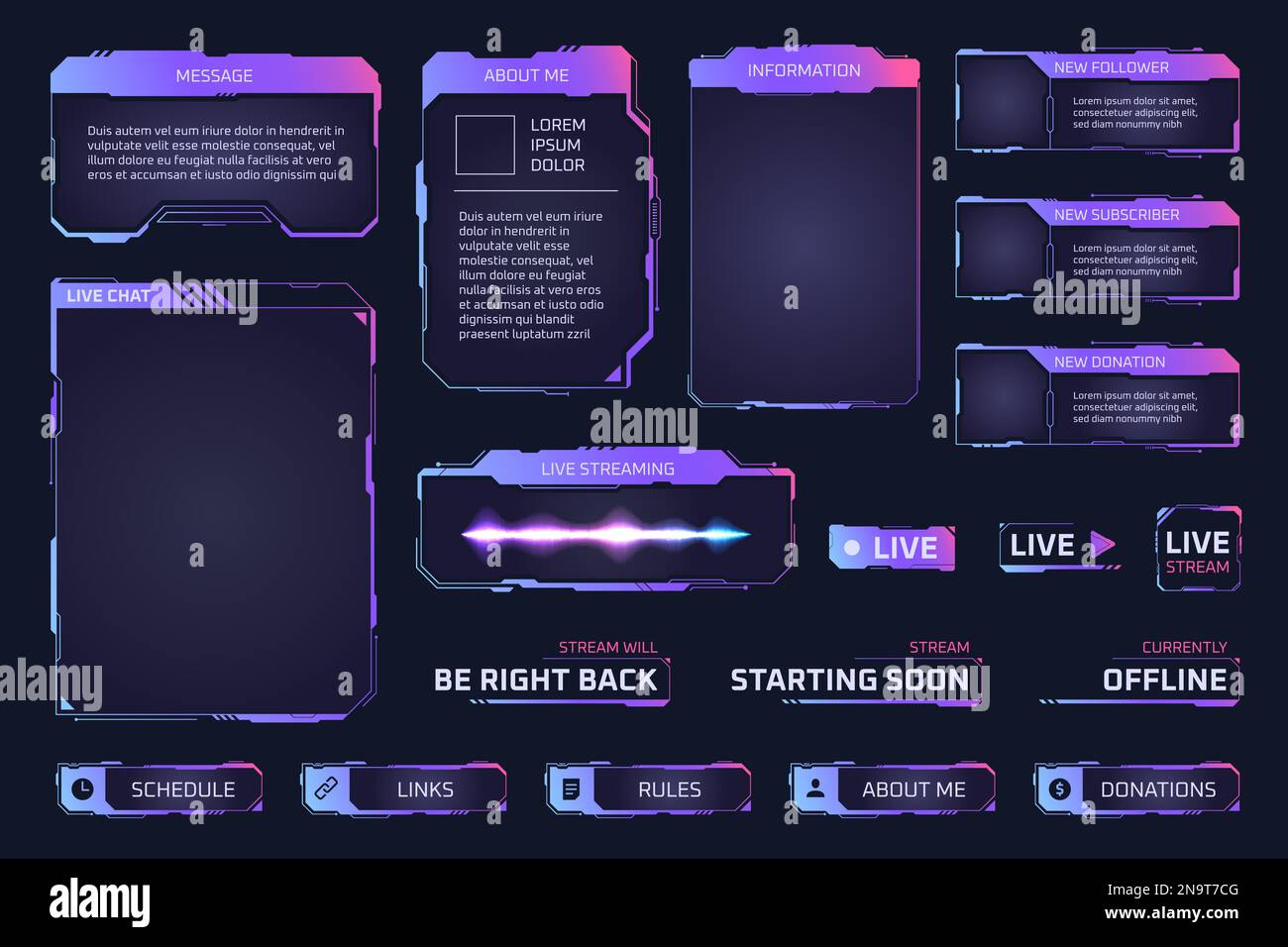 Panneaux de flux de jeux. Cadres de superposition en streaming pour ...