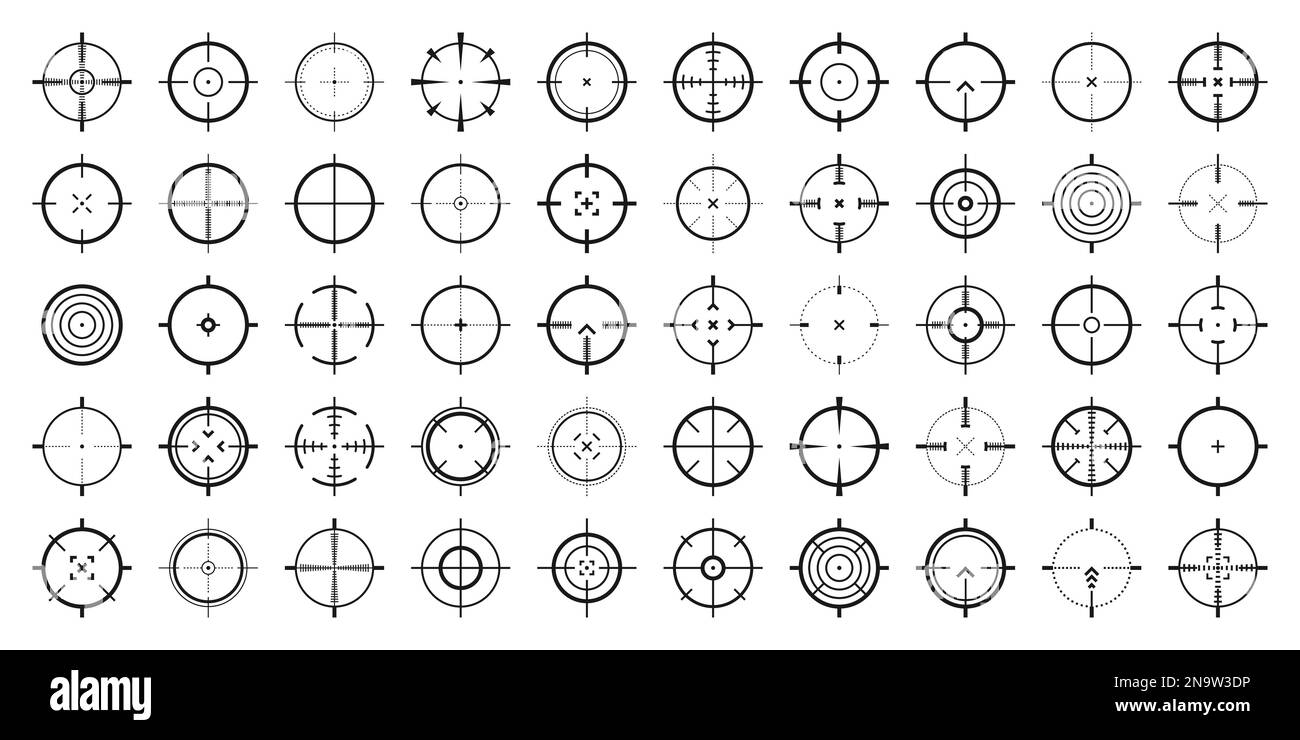 Icônes de réticule, de vecteur de vue du canon. Logo de la cible, cible ...