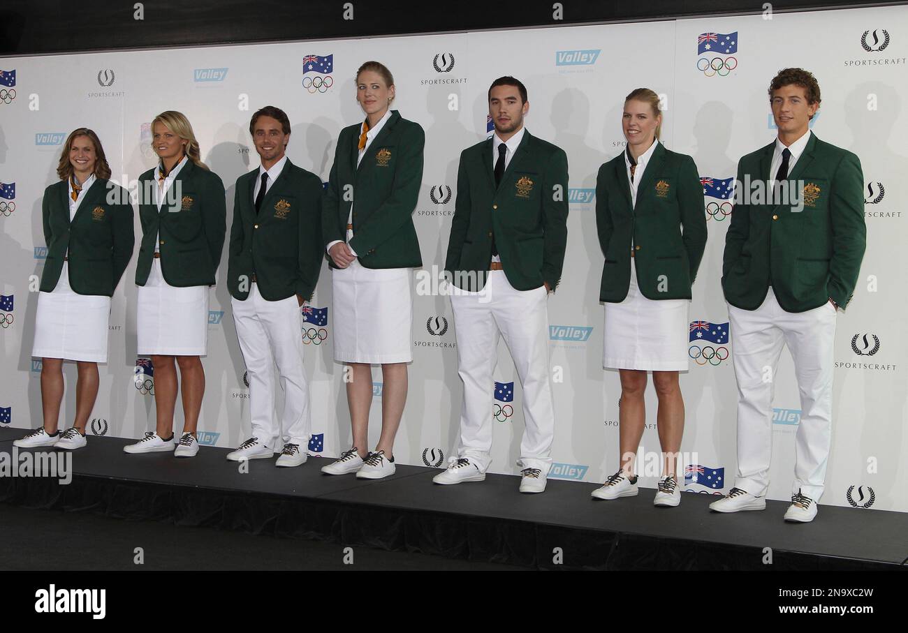 Australian Olympic team athletes in official uniform, pose for photos ...