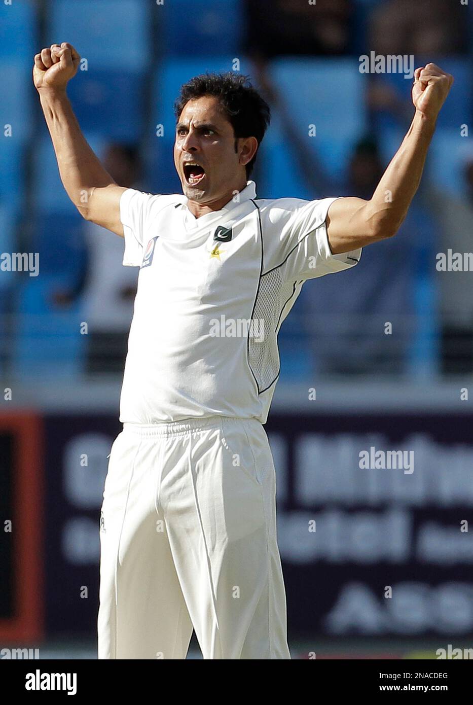 Pakistan's bowler Abdur Rehman, right, celebrates taking the wicket of ...