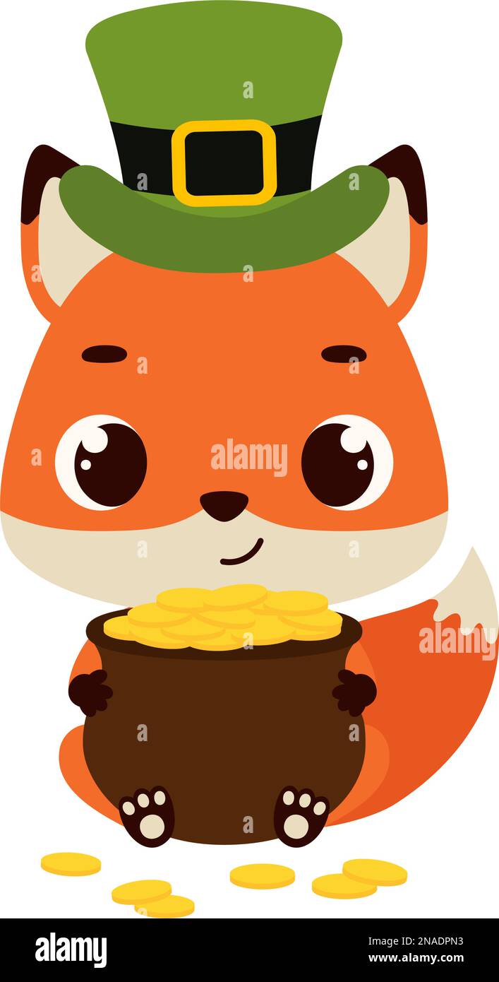 Un joli renard en chapeau de lepretchun vert tient le melon avec des ...