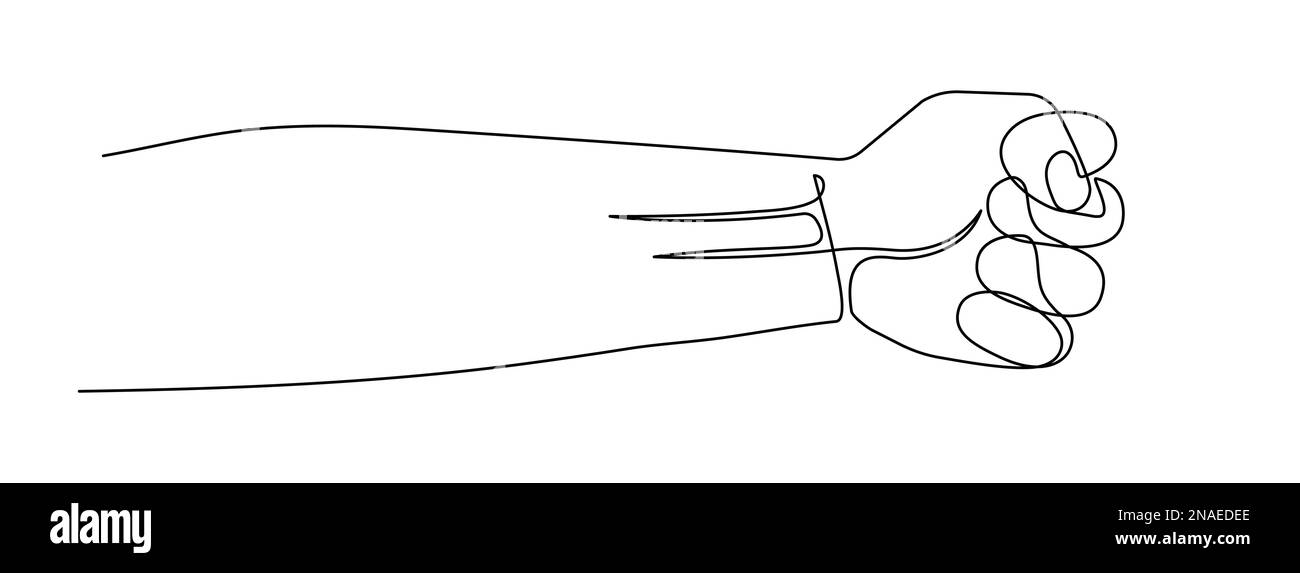 Dessin de ligne continue de la main avec poing. Arrière-plan de mise en ...