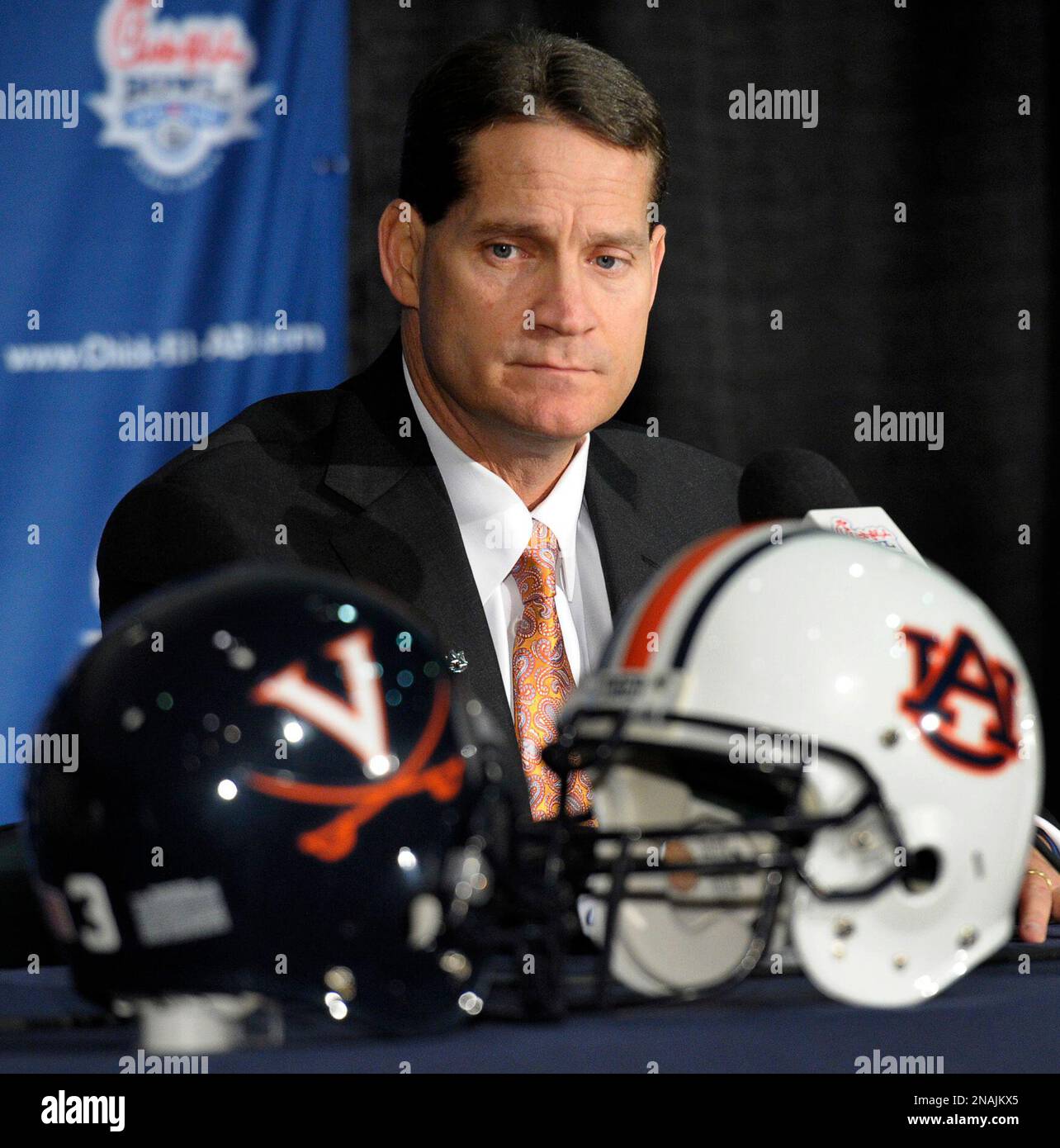 Auburn head coach Gene Chizik attends a Chick-fil-A Bowl NCAA college ...